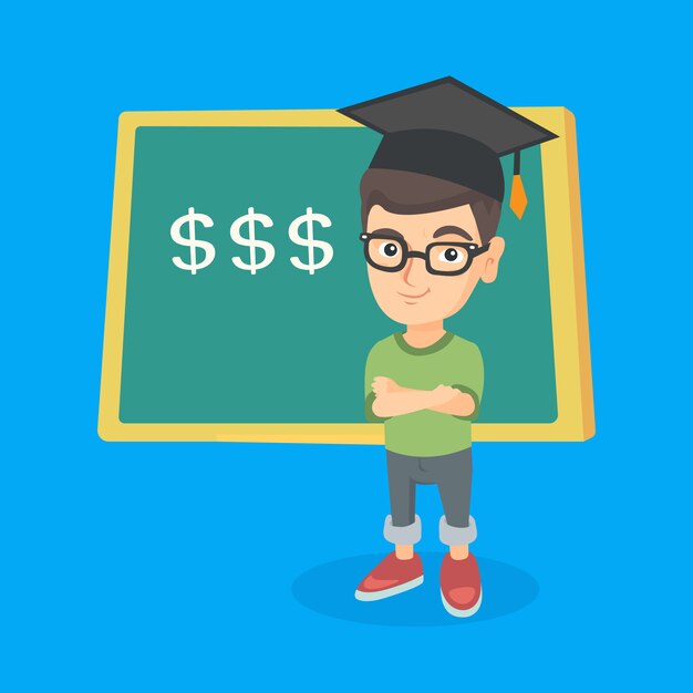 Young Student Standing in Front of Chalkboard with Dollar Signs | Jiffy ...