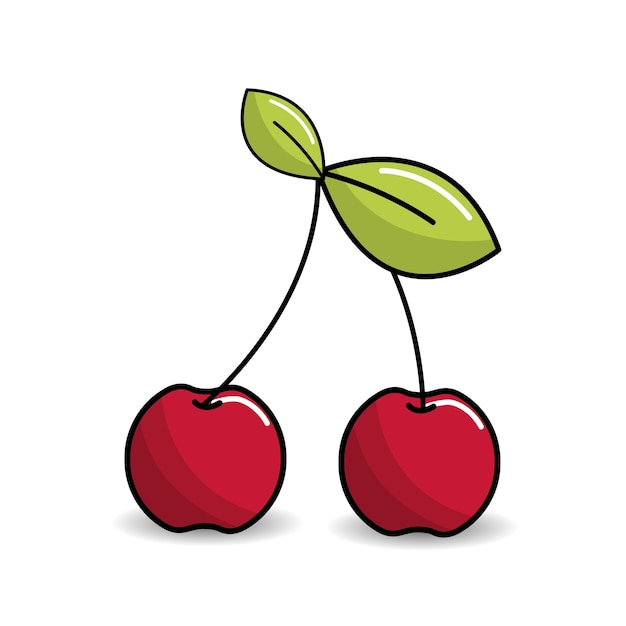 Stylized Red Cherry Illustration with Vibrant Green Leaves | Jiffy Designs