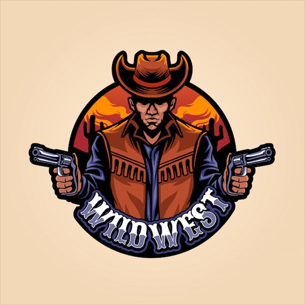 Rugged Cowboy Wielding Dual Revolvers in the Wild West | Jiffy Designs