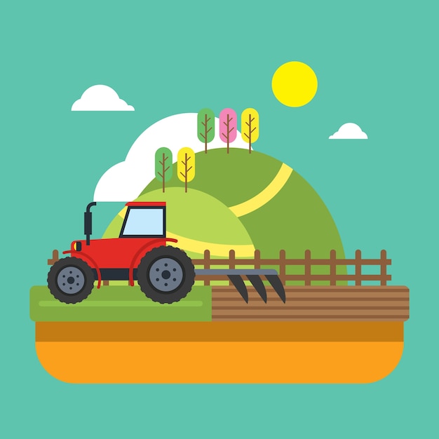Vibrant Countryside Tractor Scene with Rolling Hills | Jiffy Designs