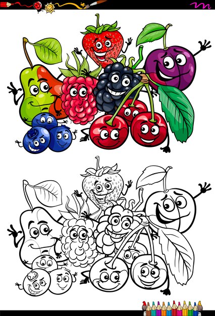 Vibrant Berry Characters with Colorful and Outline Illustrations ...