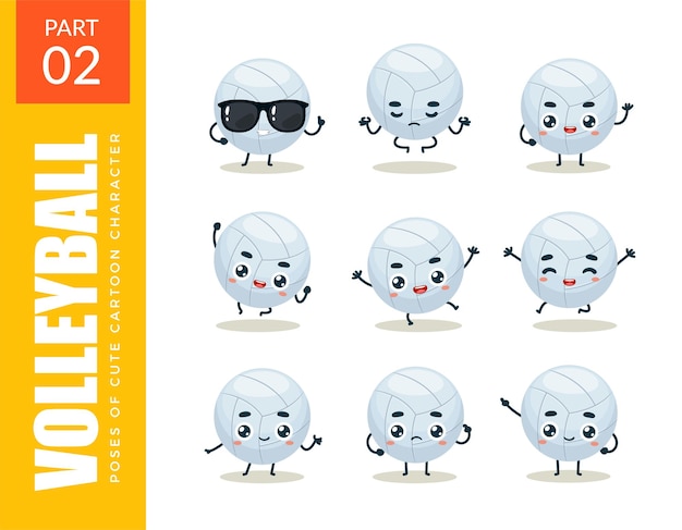 Adorable Volleyball Icons with Expressive Faces and Poses | Jiffy Designs