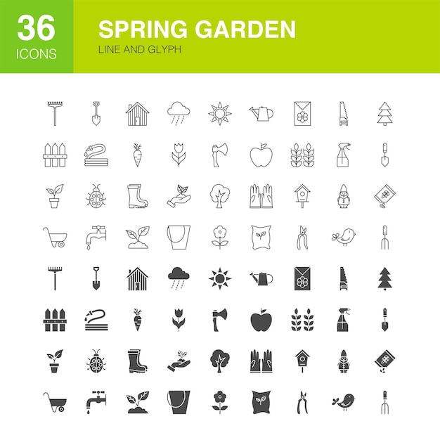 Spring Garden Themed Line Art Icon Collection | Jiffy Designs