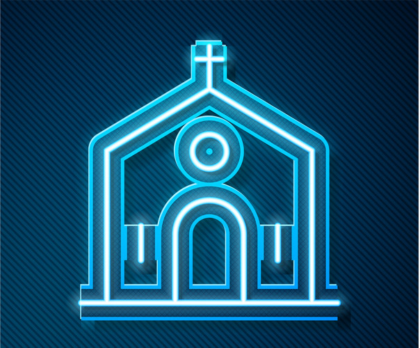 Glowing Neon Line Church Building Icon Isolated On Blue Background ...