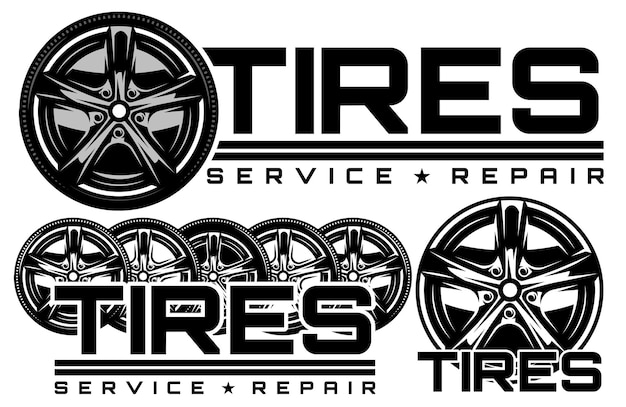 Stylish Tire Service and Repair Signage with Detailed Wheel Designs ...