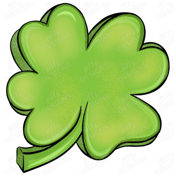 Vibrant Four-Leaf Clover with Bold Cartoon-Style Outline | Jiffy Designs