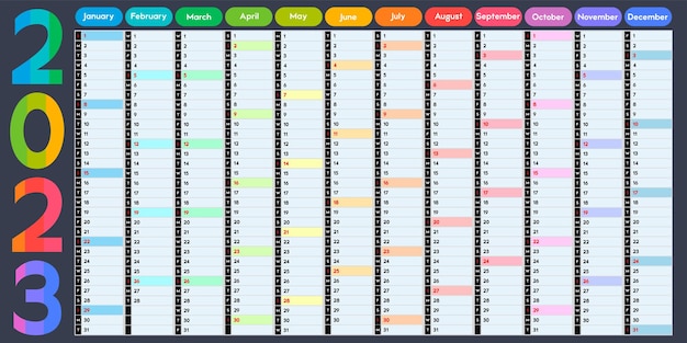 Vibrant Calendar Grid with Colorful Month Markers | Jiffy Designs