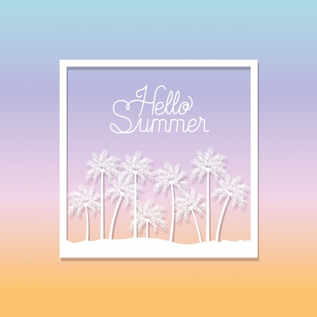 Vibrant Palm Trees Framing 'Hello Summer' Text | Jiffy Designs