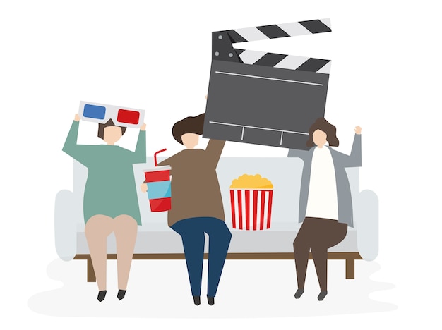 Friends Enjoying a Movie Night with Popcorn and Clapperboard | Jiffy ...