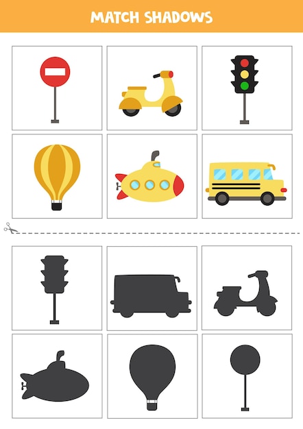 Playful Transportation Symbols and Silhouettes Match Game | Jiffy Designs