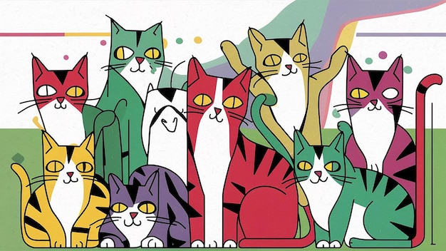 Colorful Feline Gathering: A Whimsical Cat Parade | Jiffy Designs