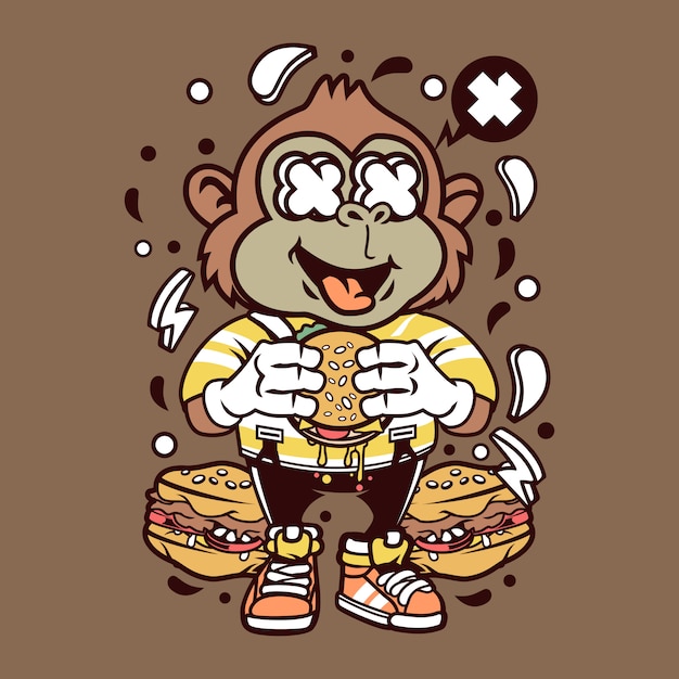 Hungry Cartoon Monkey Devouring Delicious Burgers | Jiffy Designs