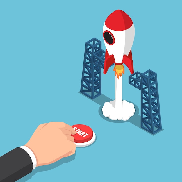 Rocket Launch Button Illustration with Businessman's Hand | Jiffy Designs