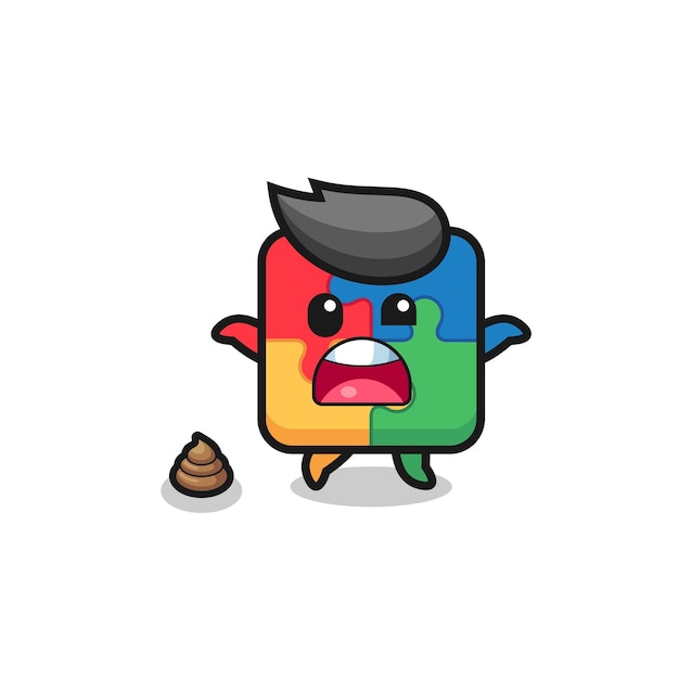 Adorable Puzzle Piece Character Holding Poop | Jiffy Designs