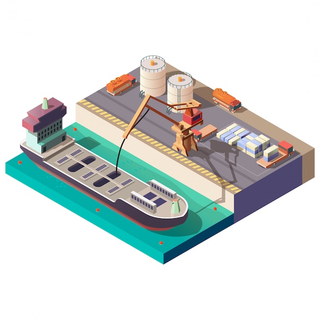 Vibrant Isometric Illustration of a Cargo Ship Docking at Port | Jiffy ...