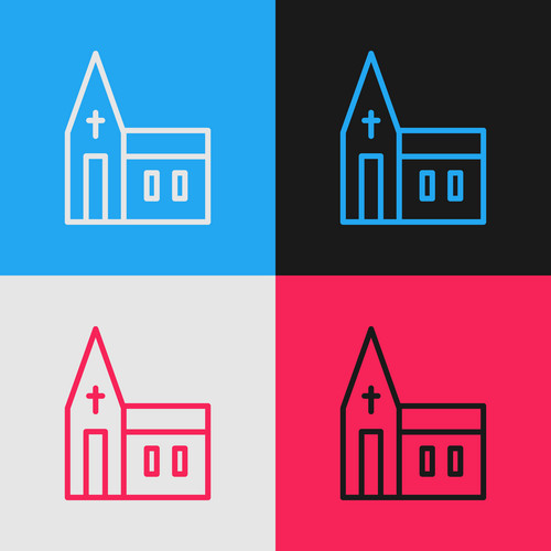 Pop Art Line Church Building Icon Isolated On Color Background ...