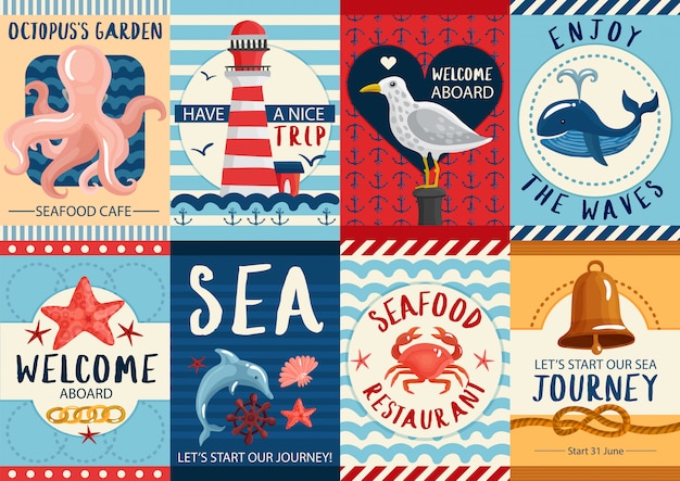Vibrant Nautical Collection with Seafood, Travel, and Coastal Themes ...