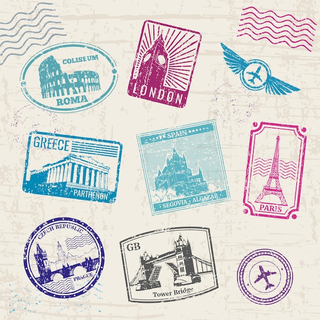 Vibrant Passport Stamp Collection Showcasing Global Destinations ...