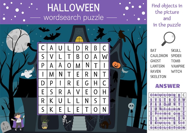 Spooky Halloween Wordsearch: Discover Hidden Symbols and Creatures ...