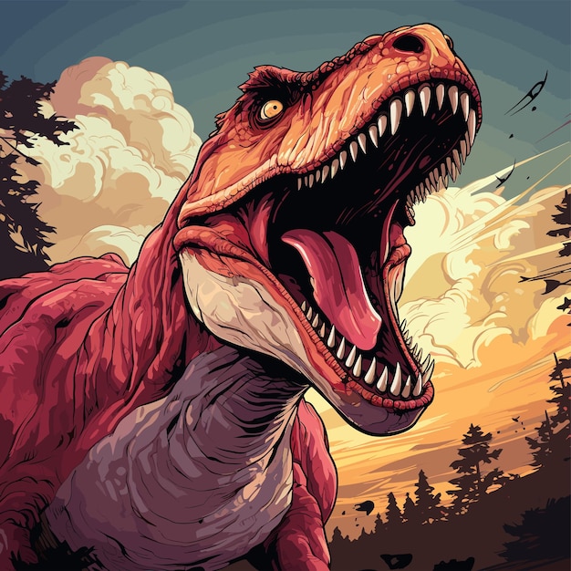 Ferocious Tyrannosaurus Rex Roaring Amidst Fiery Landscape | Jiffy Designs