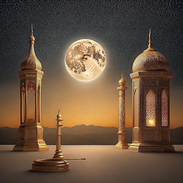 Majestic Moonlit Minarets: An Enchanting Arabian Sunset | Jiffy Designs