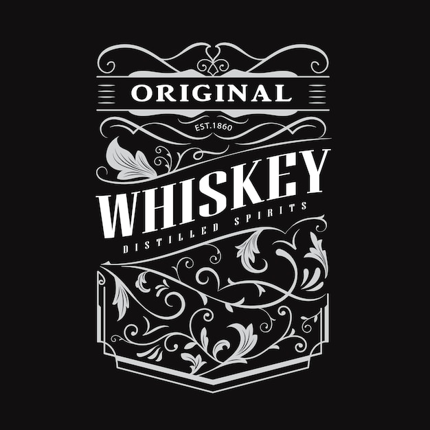 Elegant Vintage Whiskey Label with Intricate Flourishes | Jiffy Designs