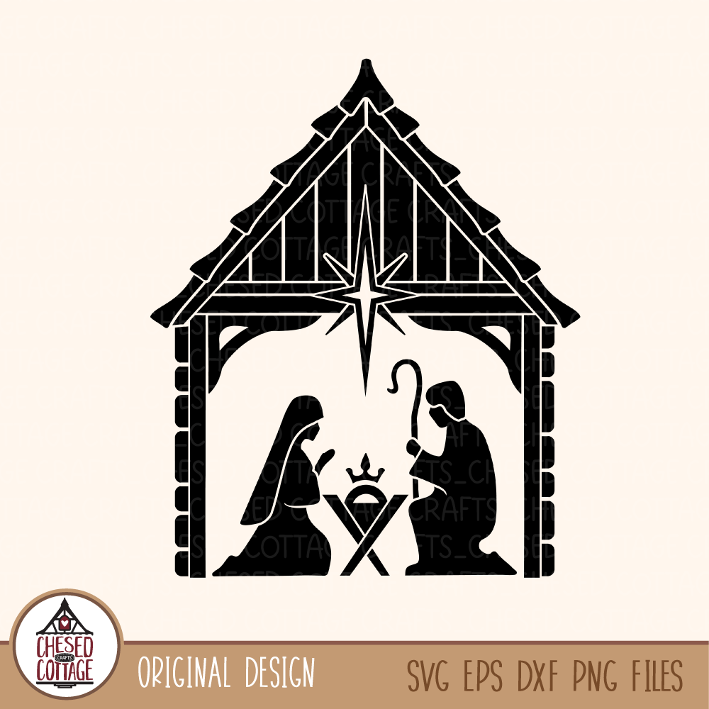 Nativity Scene Silhouette with Radiant Star in Rustic Stable | Jiffy ...