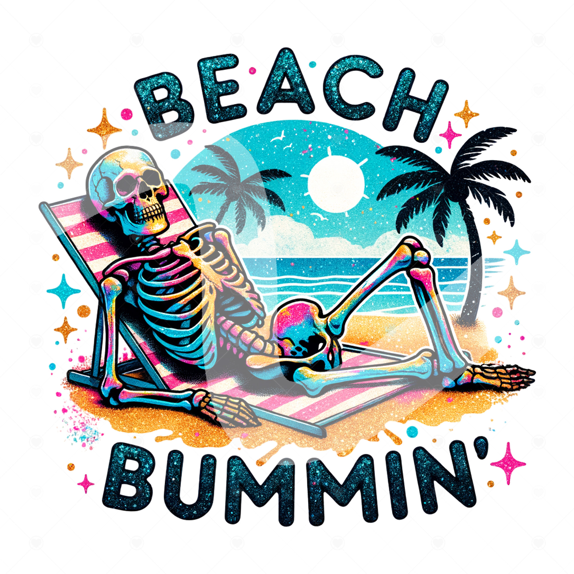 'Beach Bummin' Tropical Skeleton Relaxing on Vibrant Coastal Scene ...