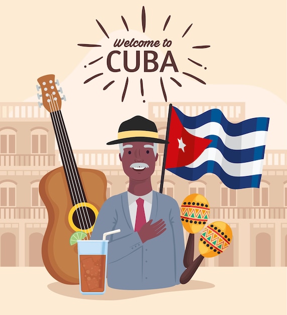 Vibrant Cuban Welcome with Guitar and Flag | Jiffy Designs