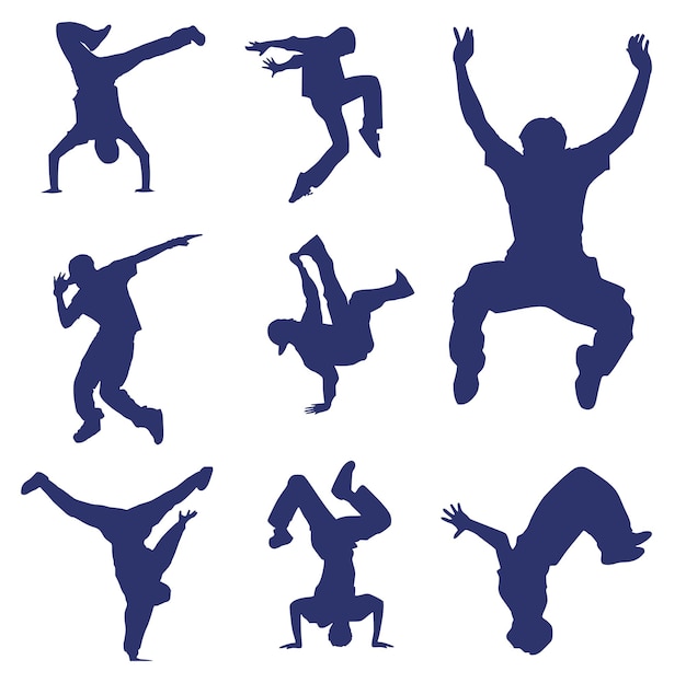 Dynamic Silhouettes of Acrobatic Figures in Energetic Poses | Jiffy Designs