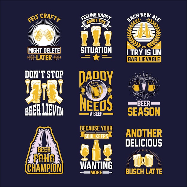 Vibrant Beer-Themed Graphic Collection with Humorous Slogans | Jiffy ...