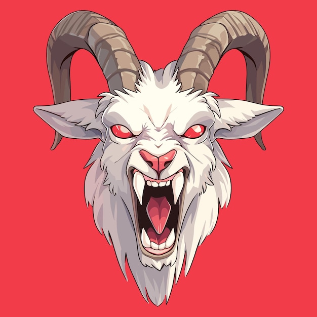 Fierce Demonic Goat with Piercing Red Eyes on Vibrant Red | Jiffy Designs