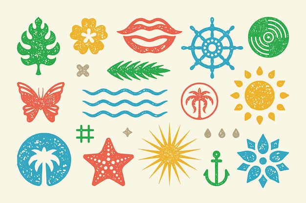Vibrant Collection of Tropical Beach and Nature Symbols | Jiffy Designs