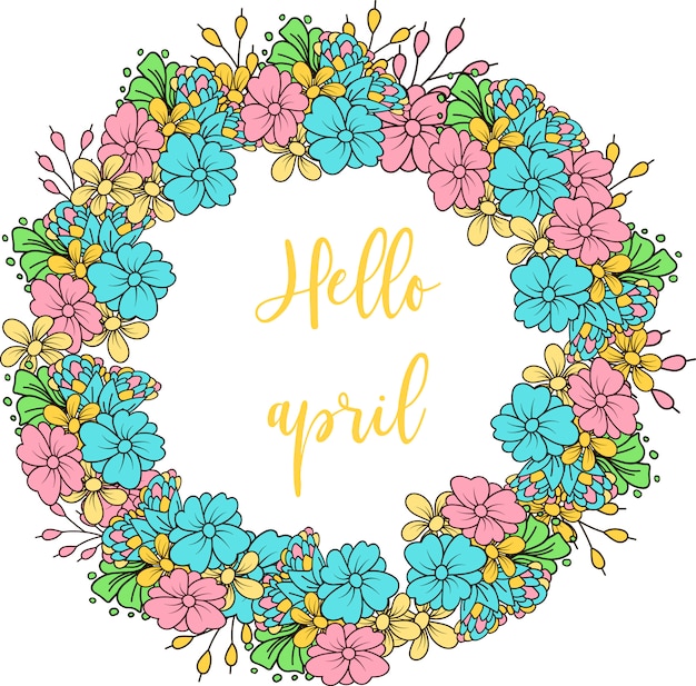 Vibrant Floral Wreath with 'Hello April' Text | Jiffy Designs