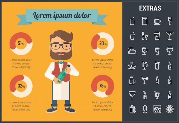 Stylish Bartender Serving Drinks with Infographic Details | Jiffy Designs