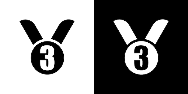 Striking Number Three Medal on Minimalist Black and White Design ...