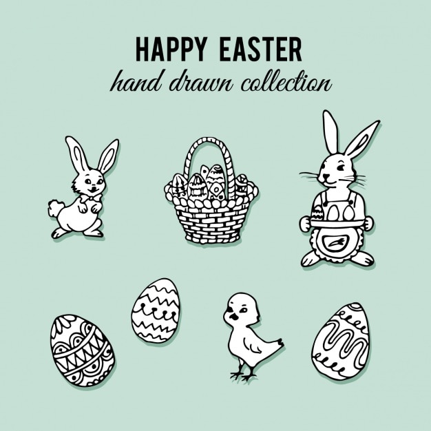 Hand-Drawn Easter Elements Collection with Bunnies and Decorated Eggs | Jiffy Designs