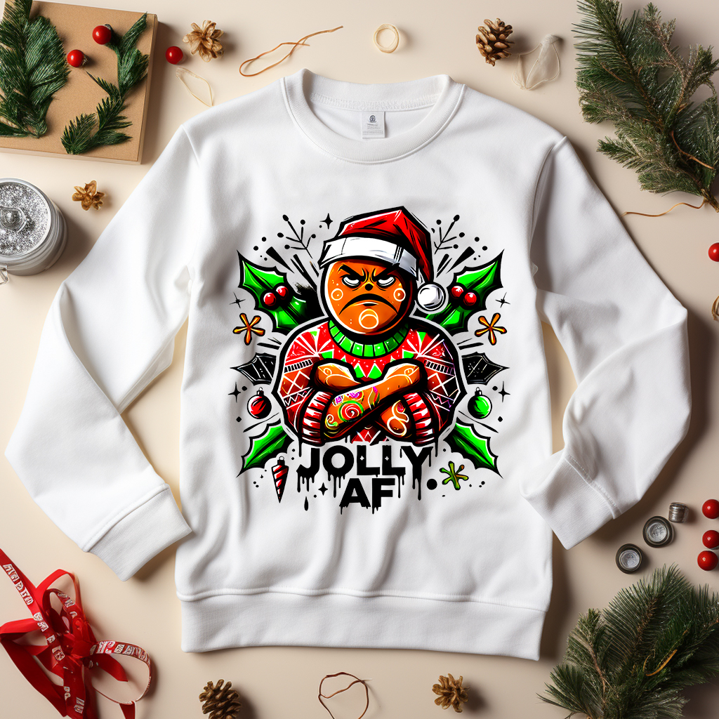 'Jolly AF' Grumpy Santa Character in Vibrant Holiday Illustration ...