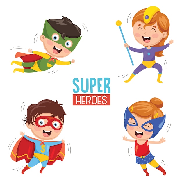 Vibrant Superhero Kids in Exciting Poses and Costumes | Jiffy Designs
