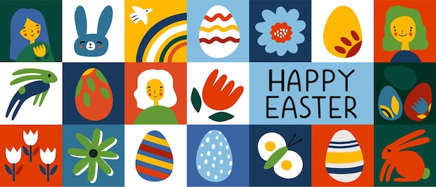 Vibrant Easter Symbols and Decorations in Geometric Composition | Jiffy ...