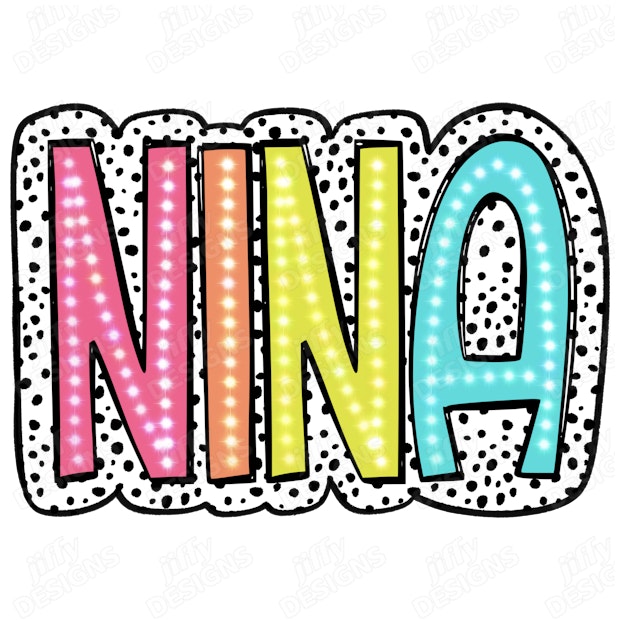 'Nina' Vibrant Polka-Dotted Letters with Colorful Gradient Fill and ...