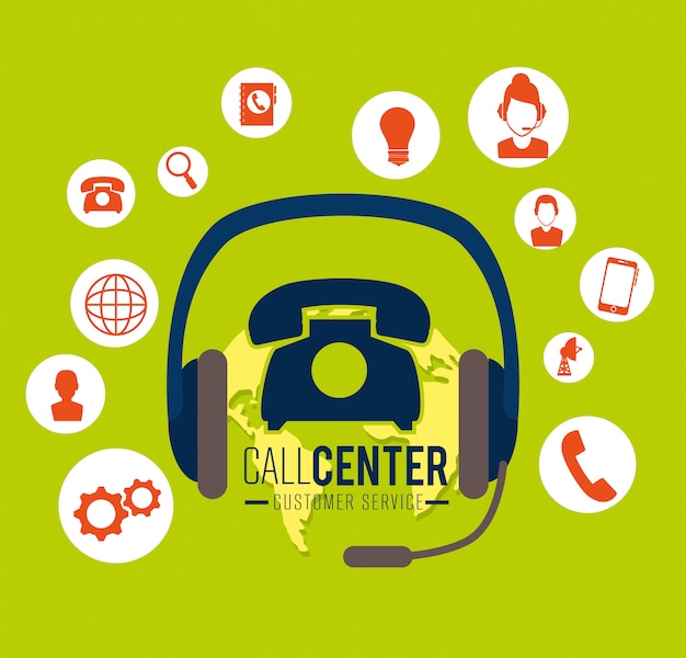 Call Center Illustration with Retro Telephone and Service Icons | Jiffy ...