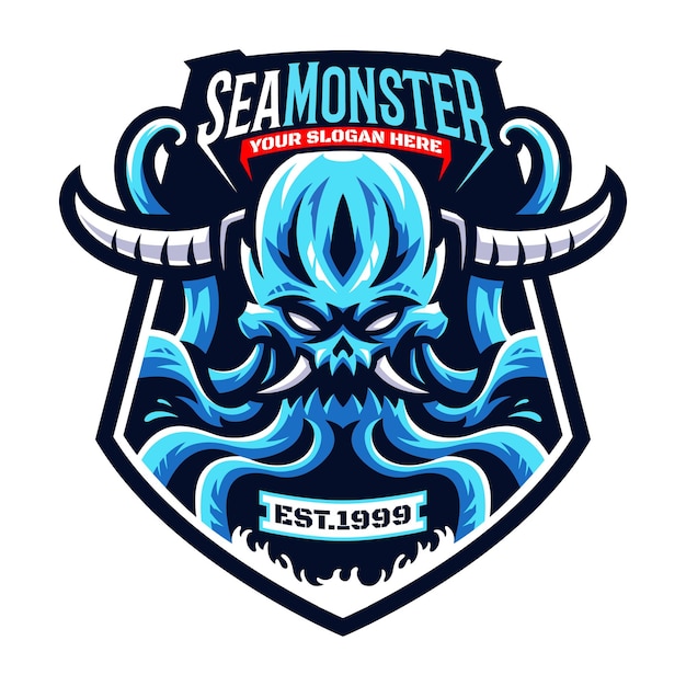 Fearsome Sea Monster Emblem with Customizable Slogan | Jiffy Designs