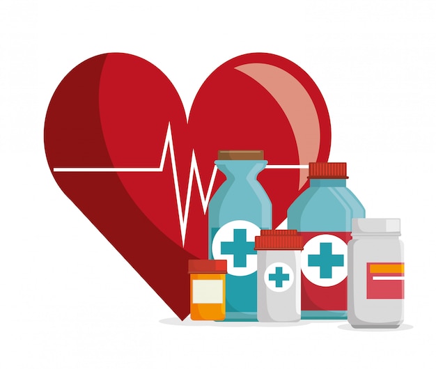 Heart Health Icon with Medication and Heartbeat Symbol | Jiffy Designs