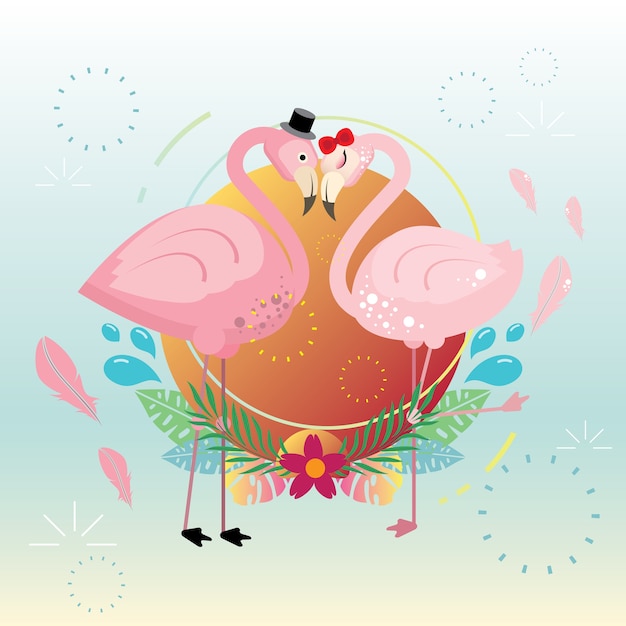 Vibrant Flamingo Duo Surrounded by Tropical Foliage | Jiffy Designs
