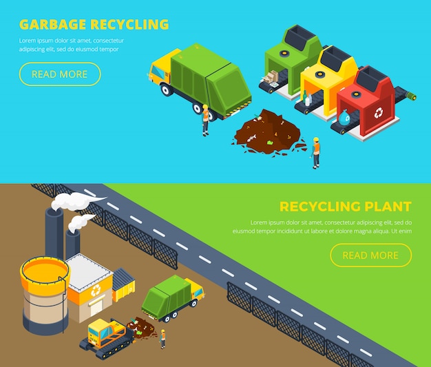 Vibrant Waste Management: Colorful Garbage Trucks and Recycling Plant ...