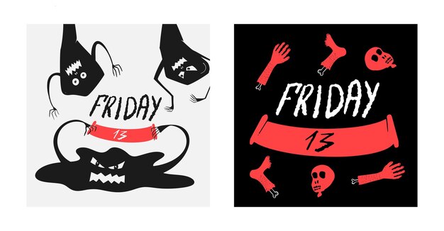 Spooky Friday the 13th Illustration with Ominous Symbols | Jiffy Designs