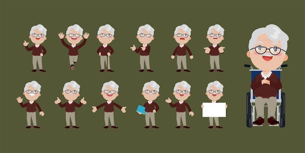 Diverse Collection of Cheerful Elderly Characters in Various Poses ...
