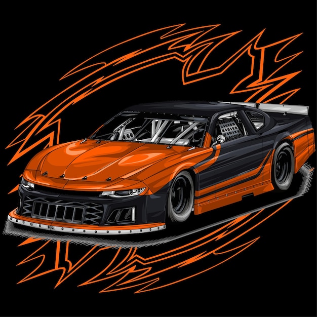 Sleek and Fierce Orange Racing Car with Fiery Streaks | Jiffy Designs