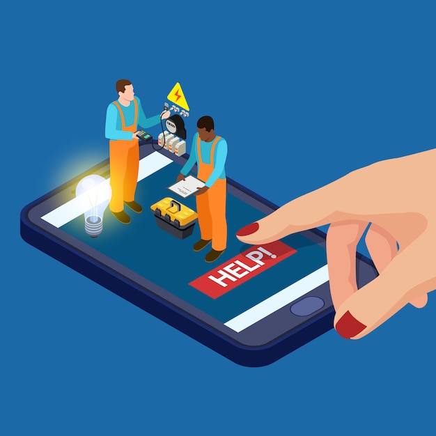 Isometric Illustration of Mobile Tech Support Assistance | Jiffy Designs